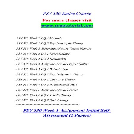 Psy 330 Believe Possibilities / snaptutorial.com