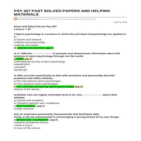 PSY 407 PAST SOLVED PAPERS .docx