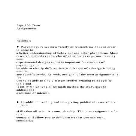 Psyc 100 Term Assignments Rationale Psychology.docx