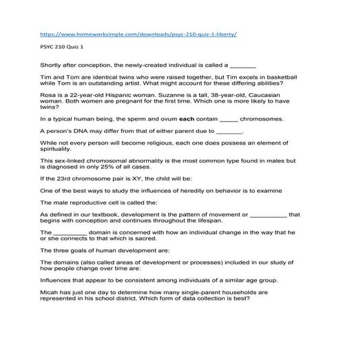 PSYC 210 Quiz 1 Liberty Homeworksimple.com.docx | Infertility | Reproductive Health