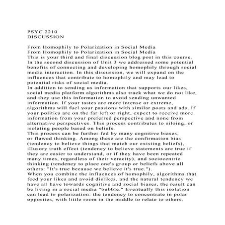 Psyc 2210discussionfrom Homophily To Polarization In Social Docx 