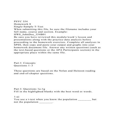 PSYC 354Homework 8Single-Sample T-TestWhen submitting th.docx