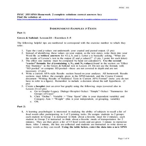 Psyc 355 Spss Homework 2 Complete Solutions Correct Answers Key Pdf