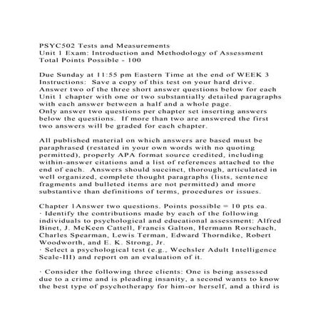 PSYC502 Tests and MeasurementsUnit 1 Exam Introduction and Meth.docx