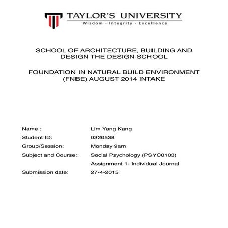 SOCIAL PSYCHOLOGY PROJECT 1 BRIEF | DOC