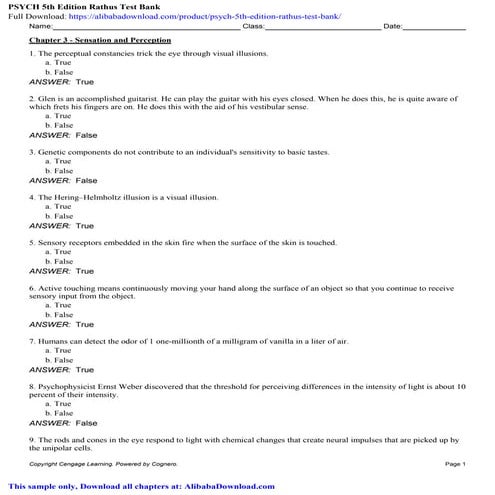 PSYCH 5th Edition Rathus Test Bank | PDF | Eye and Vision Conditions ...