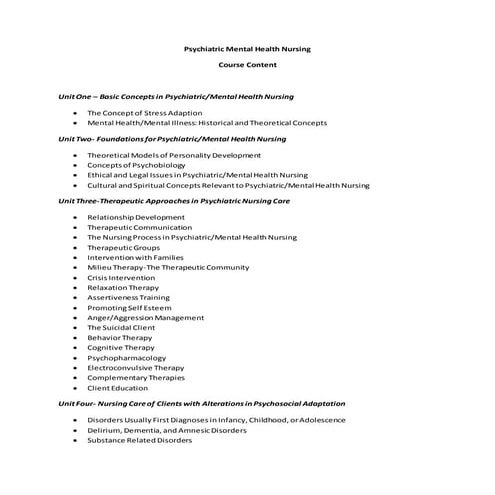 Psychiatric mental health nursing adn course content | PDF