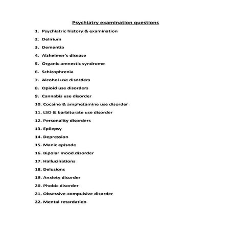 Psychiatry examination questions | DOC