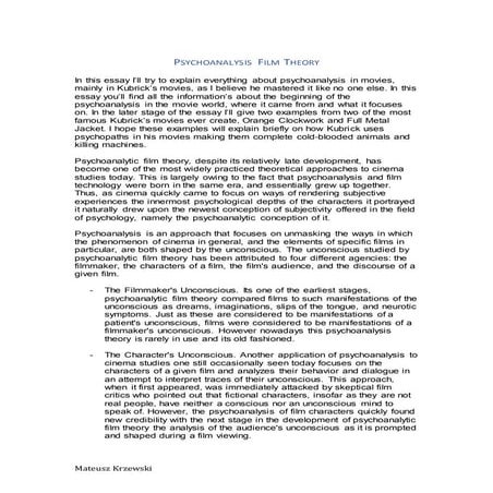 Psychoanalysis film theory Essay | DOCX