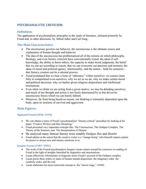 Psychoanalytical criticism | PPT | Poetry | Books and Literature