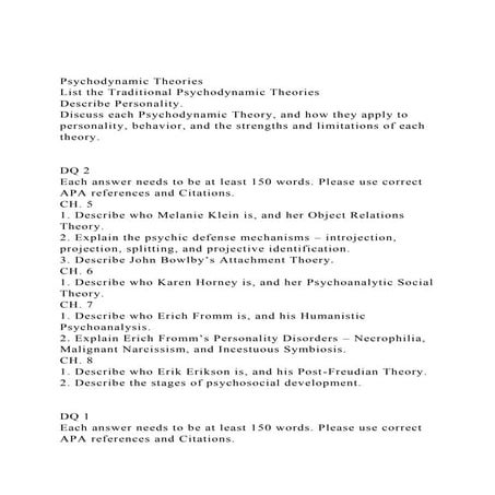 Psychodynamic TheoriesList the Traditional Psychodynamic Theor.docx