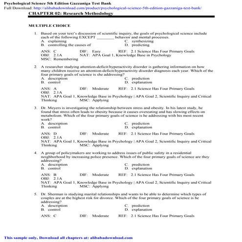Psychological Science 5th Edition Gazzaniga Test Bank | PDF ...