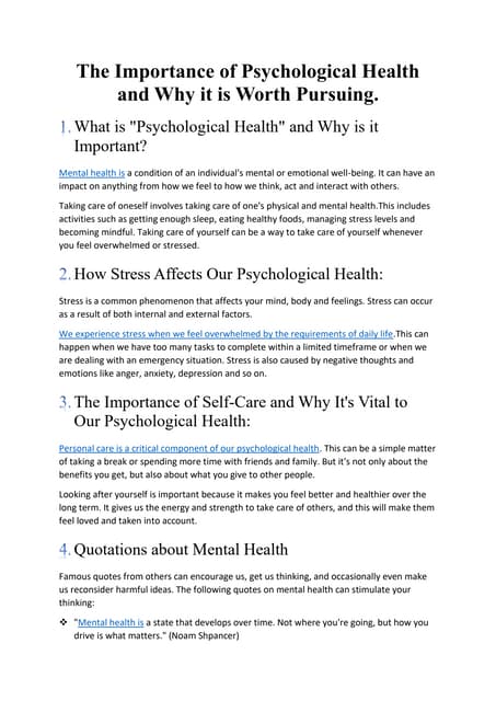 Importance of Mental Health | PPTX
