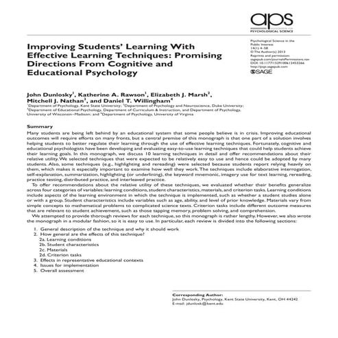 Improving Students’ Learning With Effective Learning Techniques ...