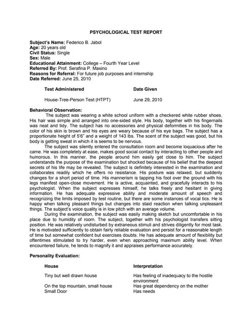 Full Psychological Report.Sample | DOCX