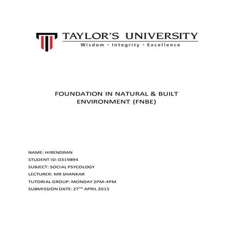 SOCIAL PSYCHOLOGY PROJECT 1 BRIEF | DOC