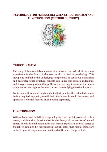 Psychology Difference B W Structuralism And Functionalism Method Of
