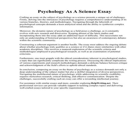 Psychology As A Science Essay. PDF Scientific Psychology: Introduction ...