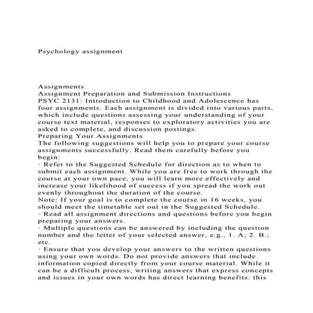 Psychology assignmentAssignmentsAssignment Preparati.docx | Parenting ...