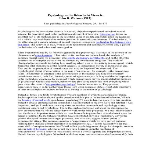 Psychology As The Behaviorist Views It Pdf