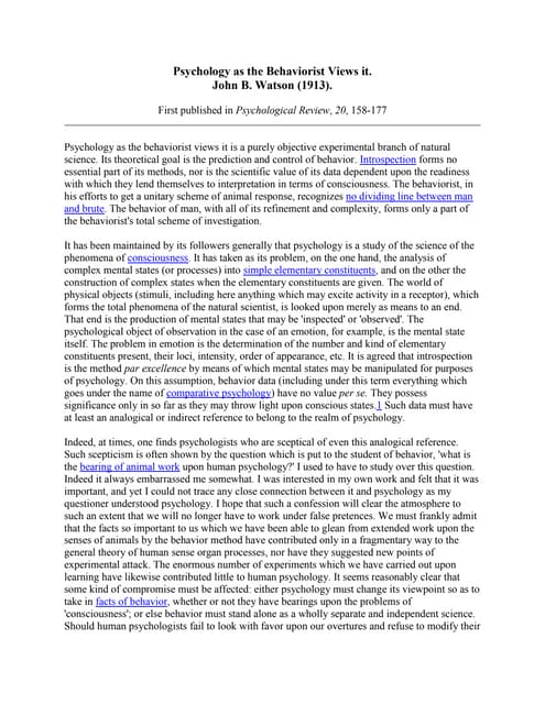 Psychology As The Behaviorist Views It Pdf