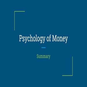 Psychology of Money Summary & Lessions | PDF | Financial Planning ...