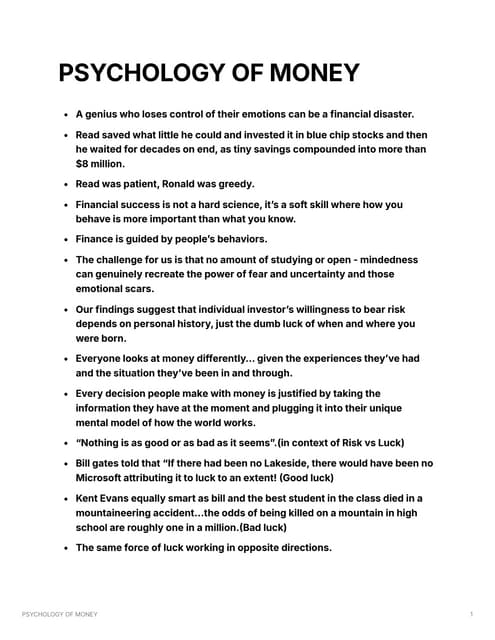 Quotes From Book The Psychology Of Money | PDF