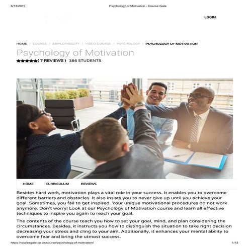 Psychology of Motivation - Course Gate | PDF
