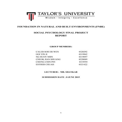 SOCIAL PSYCHOLOGY PROJECT 1 BRIEF | DOC