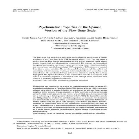 Psychometric properties of the spanish version of the flow state scale ...
