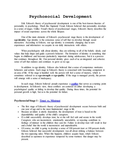 Erikson's theory of psychosocial development | PPT