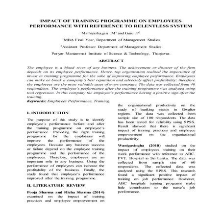 Impact of training programme on employees performance with relentless ...