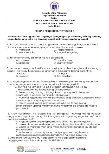 1 st periodical test in esp with tos | DOCX