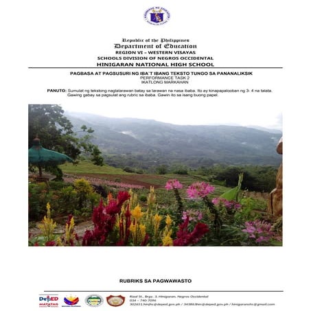 PERFORMANCE TASK FOR PAGBASA AT PAGSUSUSURI | DOC