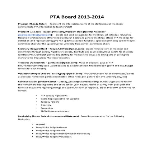 PTA Board and Committees 2014 2015 | PDF