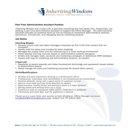 Part Time Administrative Assistant Job Description | PDF