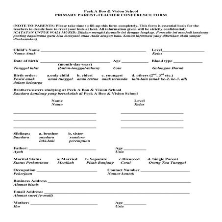 Parent Teacher Conference Form Primary | DOC | Parenting Children Aged ...