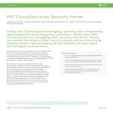PTC Cloud Services Datasheet: Security Primer | PDF
