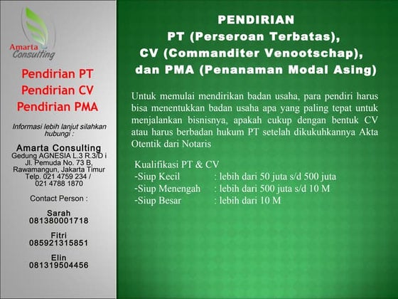Pendirian PT CV PMA | PPT