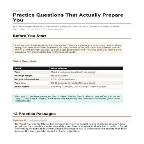PTE Read Aloud Practice: Real Passages with Pronunciation Tips for ...