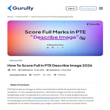 PTE Describe Image Guide: Scoring, Mistakes & Tips (2026) | PDF