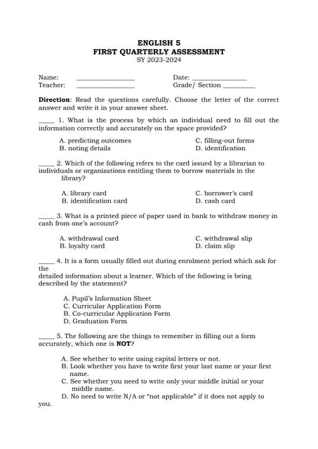 Sample Diagnostic Test in English 7..... | PDF