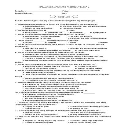 Periodical Test Esp Grade 5 Second Quarter Docx