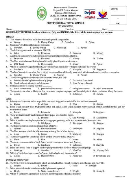 Grade 7 q1 test, tos and answer key | DOCX | World/International Music ...