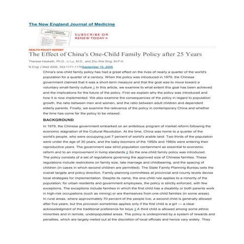 P the effect of china's one child family policy after 25 years | PDF