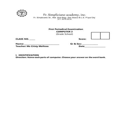 FIRST PERIODICAL TEST IN COMPUTER GRADE 2 | DOCX