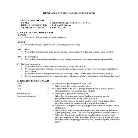 Pembelajaran Terpadu_RPP Tematik | DOCX