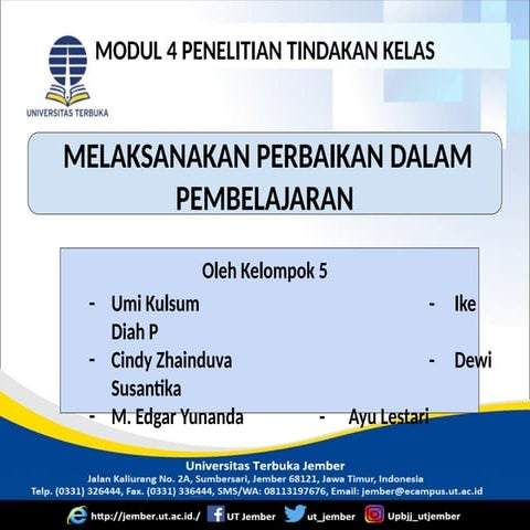 Penelitian tindakan kelas, Modul 4 Universitas Terbuka | PPT