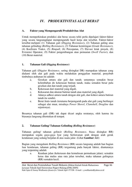Alat berat dan pemindahan tanah mekanis bab iii penggunaan & kemampuan alat | PDF