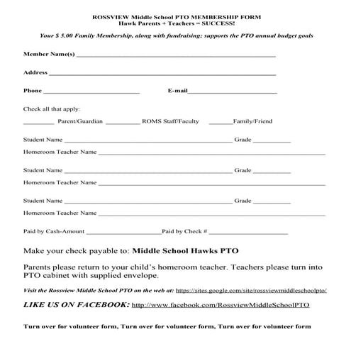 Pto membership form 2013 2014 | DOC